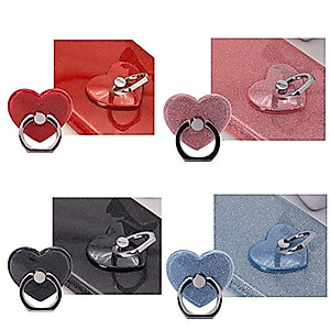 MuZiFei Phone Ring Stand Holder,2-Pack Heart Crystal Diamond Rhinestone Bling Glitter Sparkle Universal 360° Rotation Cell Phone Stent Holder Grip Kickstand for Almost All Phones/Cases (Black)