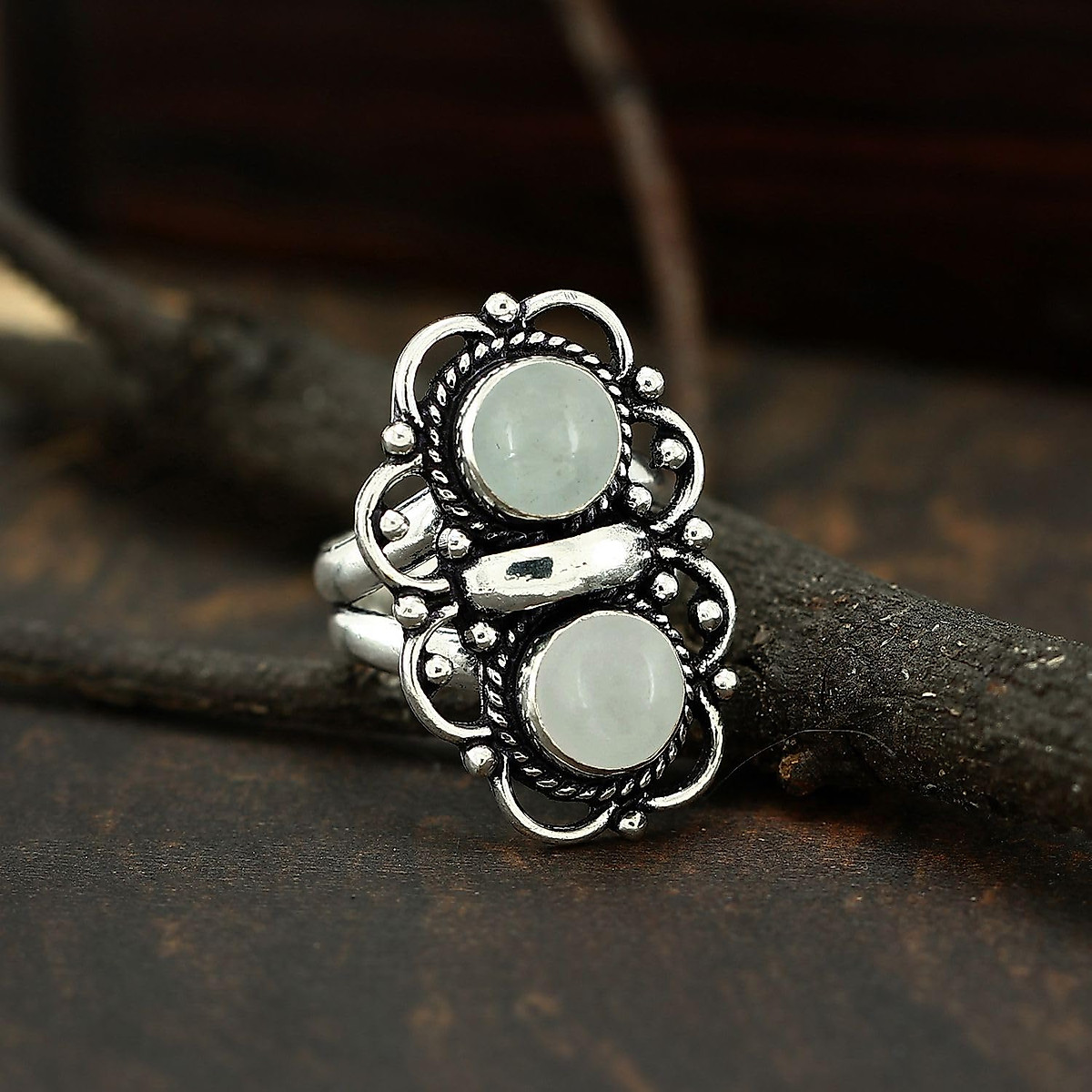 3, 40Cts Two Stone Natural Aquamarine 925 Silver Plated Ring Size 8 For Women, Handmade Green Stone March Birthstone Ring Jewelry Gift For Women Mom Wife