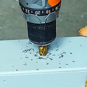 Klein Tools 25964 Step Drill Bit, 1/8 to 1/2-Inch, Spiral Double-Fluted, Cuts Thin Metal, Plastic, Aluminum, Wood, 1/4-Inch Hex Shank, VACO