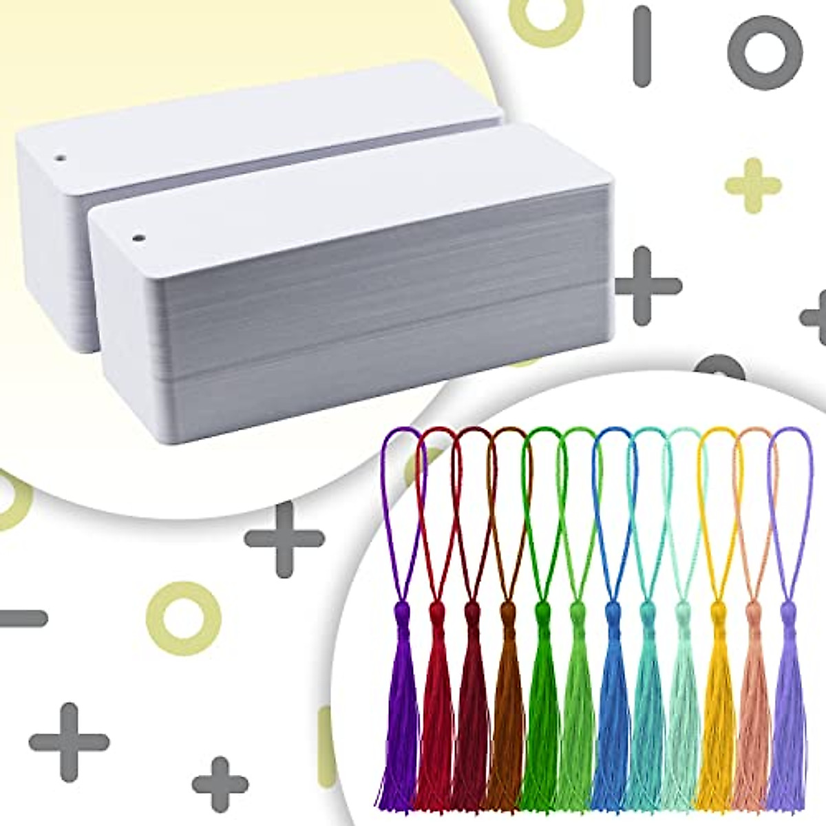 Bercoor 240 PCS White Blank Paper Bookmarks Decorate with 240 Pcs Tassels, Thick Cardstock Bookmark for DIY Craft Projects and Gifts Tags