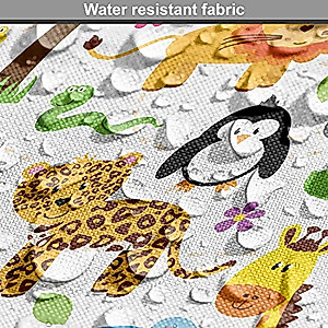 Lunarable Animals Fabric by The Yard, Jungle and Zoo Themed Pattern with Tropical Trees and Animals, Decorative Fabric for Upholstery and Home Accents, 1 Yard, Green Grey