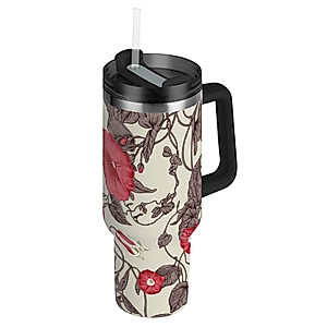 Yasala Car Tumbler with Handle Trumpet Flower Red Travel Mug Coffee Cup Insulated Beverage Container Mega Cup for Hot Cold Drinking Thermos Water Bottle Cupholder Friendly 40 oz