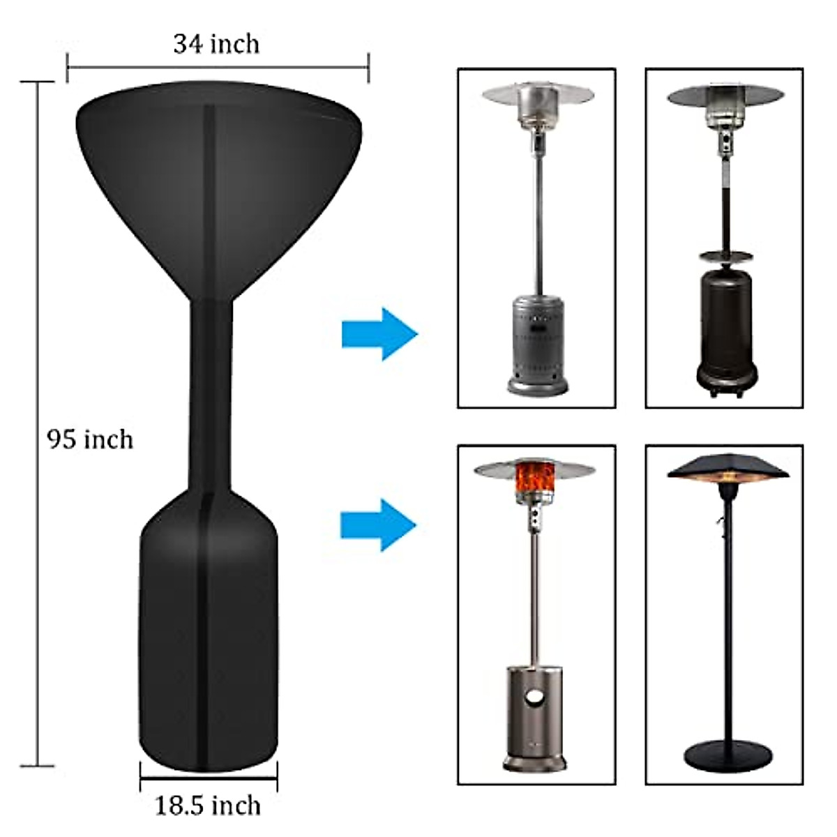 Dafoecheer Patio Heater Covers Waterproof with Zipper, Outdoor Heater Cover Heavy Duty Dustproof, Wind-Resistant, UV-Resistant, Snow-Resistant, 95" H x 34" D x 18.5" B