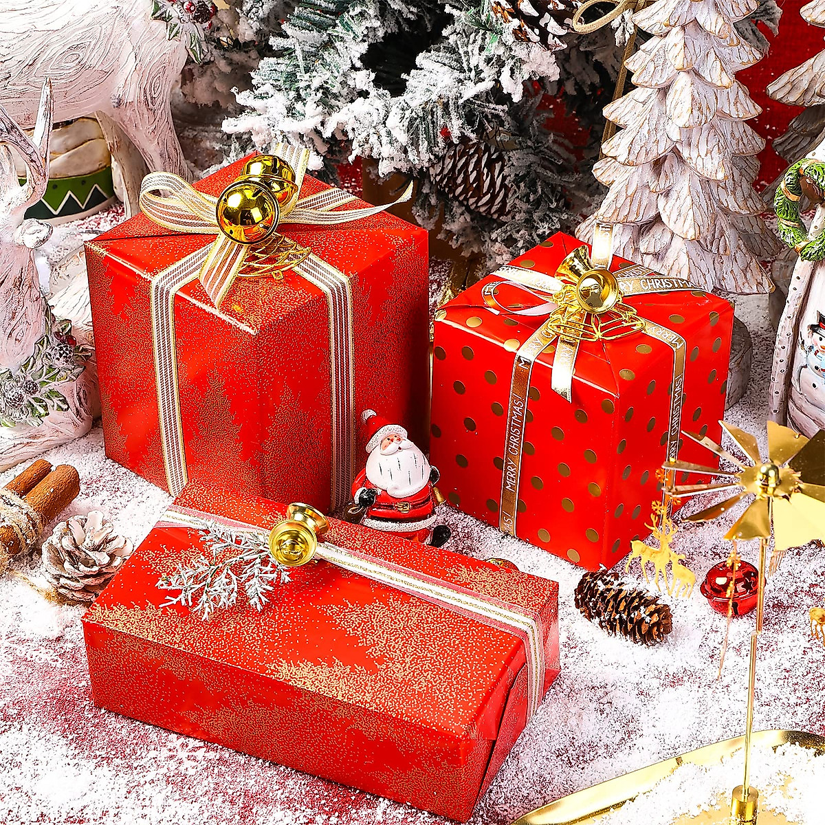 LeZakaa Christmas Gift Wrapping Paper - 12 Folded Sheet with 4 Different Christmas Design in Red (Snowflake, Tree, Dot, Happy Holiday Lettering)- 27.5 x 19.6 inches Per Sheet