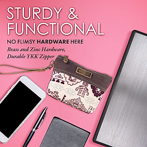 SIXTEASE Women's Fashion Wristlet Small Clutch With Wrist Strap - Vintage Style Zipper Made with Genuine Leather, Upcycled Canvas, Rug, or Hair On - Unique Designs, Hand Stitched - Iris