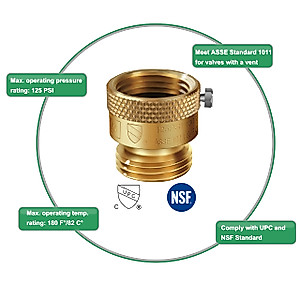 3 Pack SUNROAD Lead-Free Brass 3/4" Inch MHT Hose Bibb Connector Backflow Preventer Vacuum Breaker,Check Valve For Garden Spigot RV Hose Connection,Anti-Siphon Fitting with extra set screws