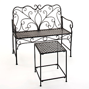 The Lakeside Collection Outdoor Garden Patio Metal Scrolled Bench, 40 1/2" Wide with 400 lb Capacity, Black