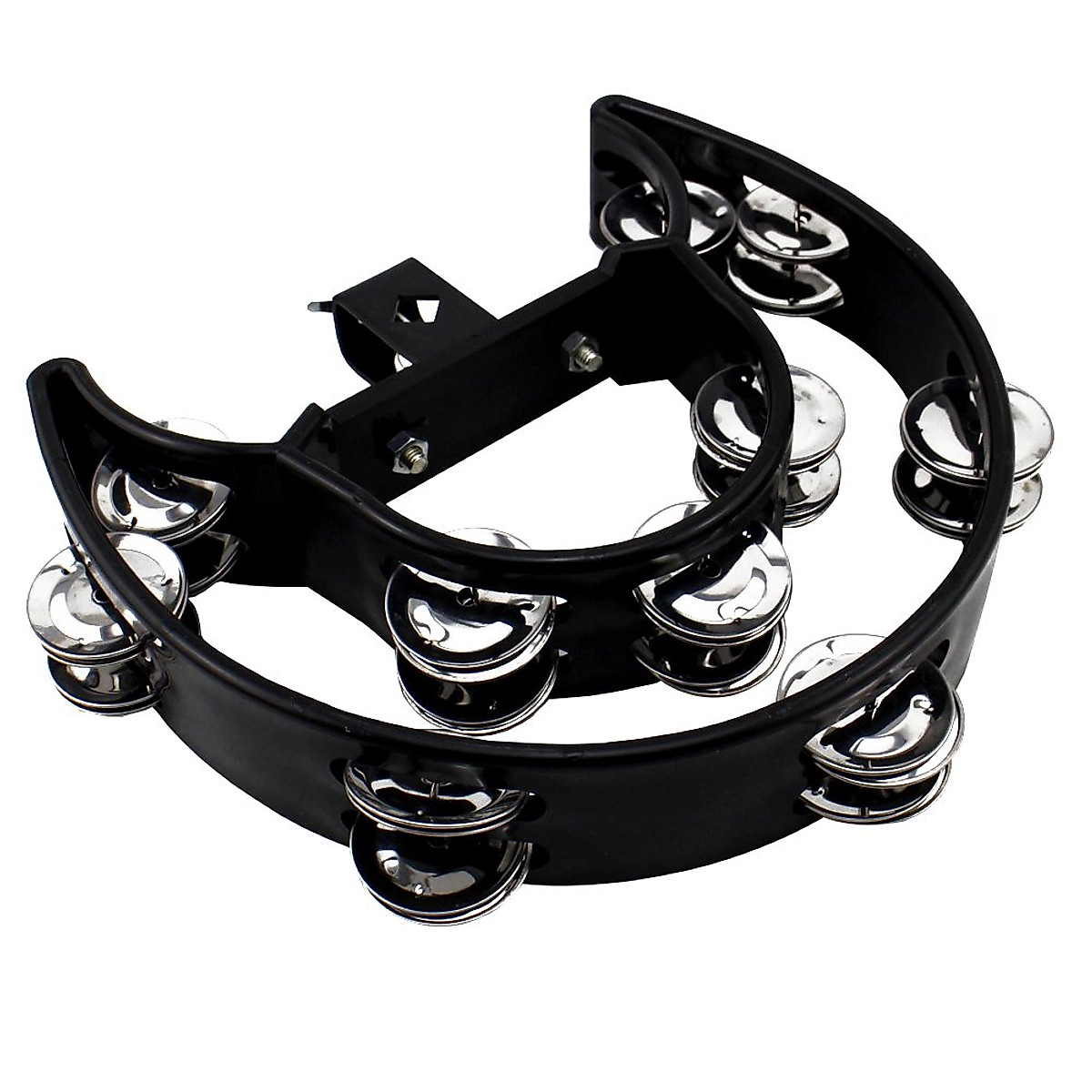 Drum Set Tambourine with Mounting Eye Bolt,Hi Hat tambourine(Black,Red) (10 double rows of jingles, Black)