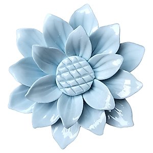 SUVCOTIN Ceramic Wall Flower Decor Sunflower 3D Hanging Artificial Flower Home Garden Farmhouse Decoration, Blue, 3.54 in