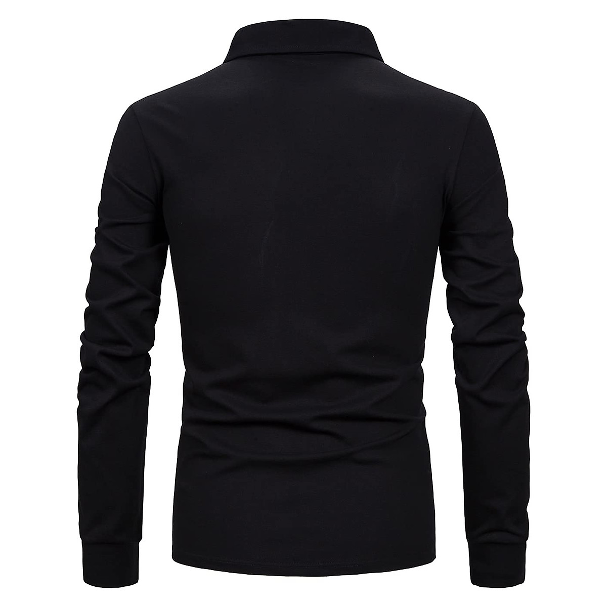 LUJENGEFA Mens Polo Shirts Long Sleeve Casual Plaid Collar Golf Shirt for Men Slim Fit Cotton Polo T Shirts Top B-Black Large