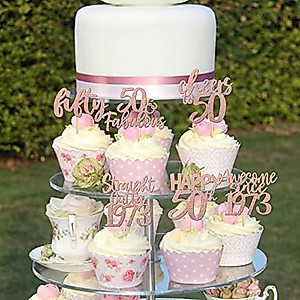 24 PCS Happy 50th Birthday Cupcake Toppers Glitter Fifty Straight Outta 1973 Cupcake Picks Cheers to 50 Fabulous Awesome Since 1973 Cake Decorations for 50th Birthday Party Supplies Rose Gold