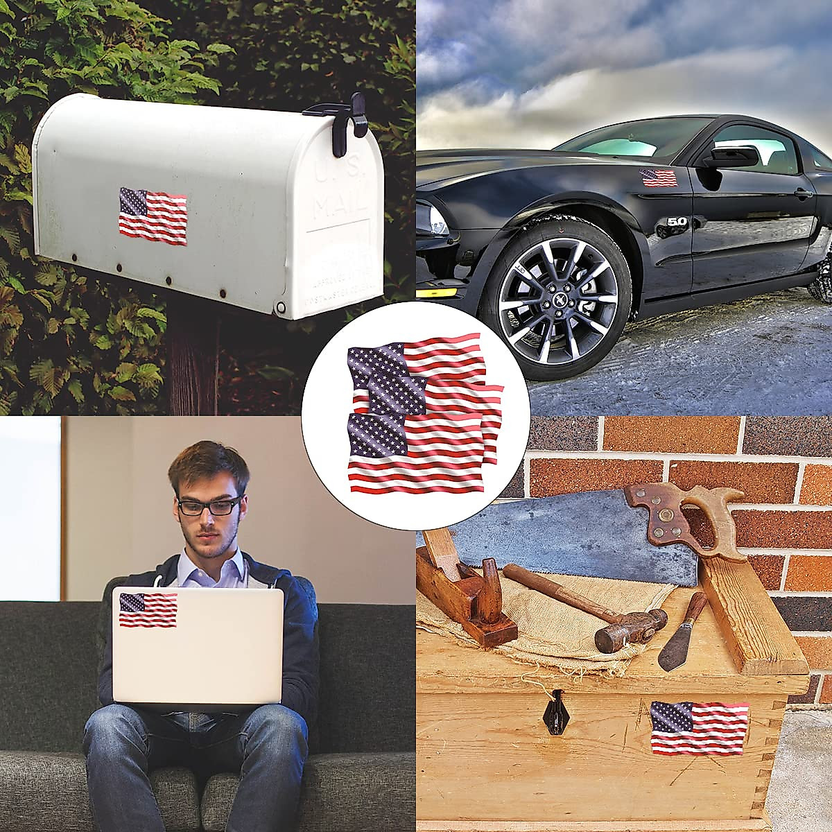 3PCS Reflective American US Flag Decal for Car, 5''×3'' Vinyl Thin Blue Line USA Patriotic Stripe Stickers, Car Trucks Decor for Window Bumper, Police, Law Enforcement Officers (Red/F)