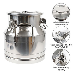 5.28Gal/20L Milk Can - 304 Stainless Steel Milk Jug,Thick Handle with Sealed Lid Heavy Duty Milk Bucket Wine for Kitchen, Rice Cereal Grain Canisters Container