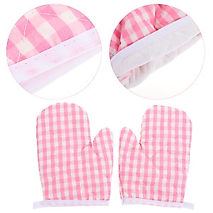 DOITOOL 2pcs Oven Mitts for Kids Children Play Kitchen Heat Resistant Kitchen Cooking Gloves for Cooking Baking Grilling ( Pink )