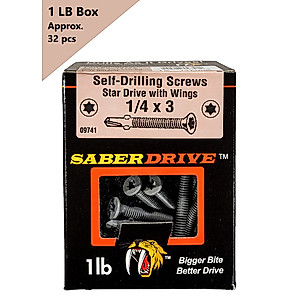 Saberdrive Star Drive Floorboard Screws with Wings, 1lb Box, Approx. 32 Pieces - 1/4" x 3" Self Tapping Screws, Heat, Abrasion, & Corrosion Resistant Thread Forming Metal Screws for Flooring, Repair