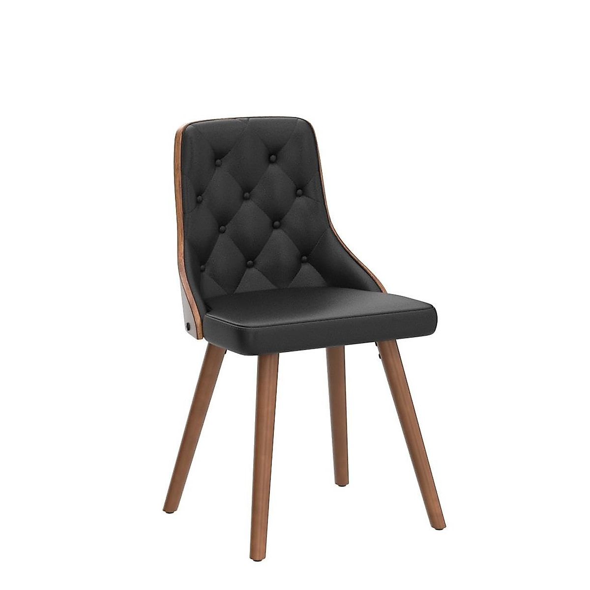 Aowos Dining Chairs Set of 4, Mid Century Modern PU Leather Upholstered Kitchen Chairs with Walnut Back and Iron Legs, Comfortable Seating for Kitchen, Dining Room, Bar Counter, Living Room (Black)