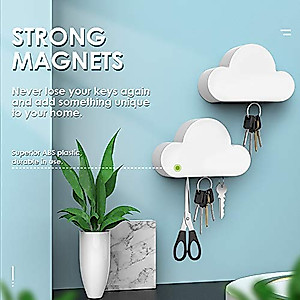 Dadanism Magnetic Wall Key Holder - [2 Packs] Novelty Adhesive Magnetic Key Hanger Organizer, Keep Keychains and Loose Keys Securely in Place - White