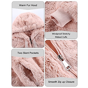 Bellivera Women Faux Fur Coat Spring Clothes Winter The Fluffy Fuzzy Short Shearling Jacket with Hood 1712014 Pink L