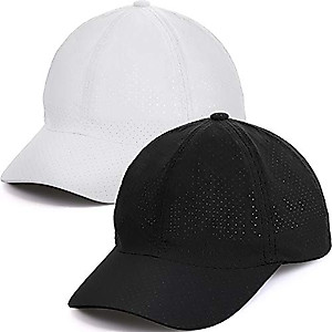 Geyoga Quick Dry Baseball Cap Mesh Sports Cap Workout Tennis Hat for Men Women Adults Outdoor Sports(Black and White,2 Pieces)