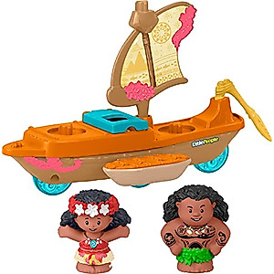Fisher-Price Little People Toddler Toys Disney Princess Moana & Maui’s Canoe Sail Boat with 2 Figures for Ages 18+ Months