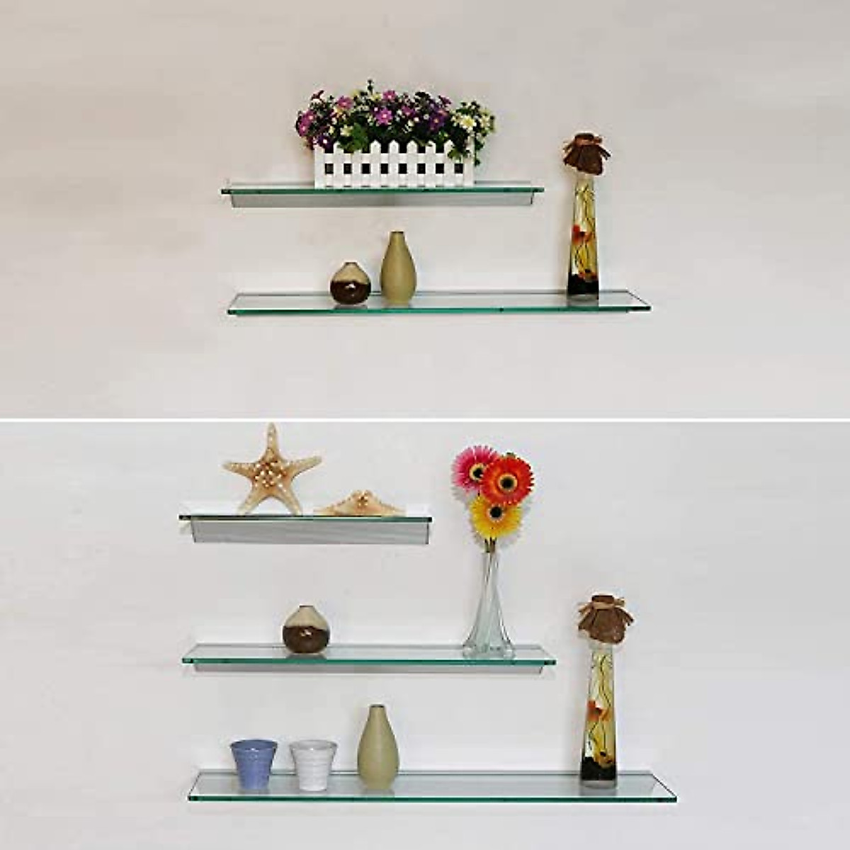 Naiture Bathroom Wall Mount Glass Wall Shelf with Aluminum Bracket, 35.4 x 7.9 x 0.31 Inch, Clear