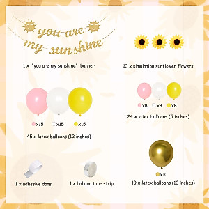 Sunflower Balloon Garland Arch Kit Pink Yellow, You Are My Sunshine Banner Party Decorations, Artificial Sunflower for Girls Birthday Party, Baby Shower, Wedding, Graduation, Anniversary