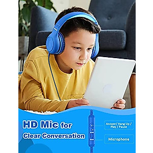Kids Headphones with Microphone for School, Wired Over Ear Headphones with 85/94dB Safe Volume Limited, Audio Share Port, 3.5mm Jack Foldable Toddler Headphones for Tablet/PC/Phones