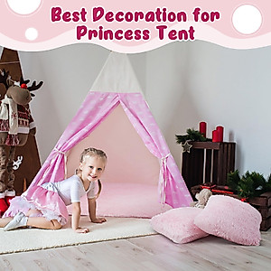 Buryeah 3 Pcs Princess Tent Supplies for Kids 1 Pcs Hexagon Rug for Princess Tent 2 Pack Throw Pillow Covers for Playhouse Princess Tent Kids Play Castle (Pink)