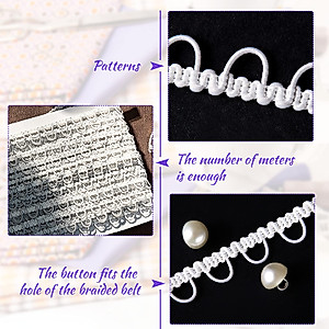 20 Yards Petite Braid Trim Elastic Button Loop Sewing Braid Trim for Costume Crafts Sewing Wedding Bridal Dress Decor (White)