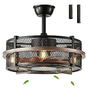 cifyses Ceiling Fan with Lights,19'' Farmhouse Ceiling Fans with Lights and Remote, Reversible Indoor Outdoor Ceiling Fan with Light Flush Mount Ceiling Fan with Lights Caged (No Bulbs