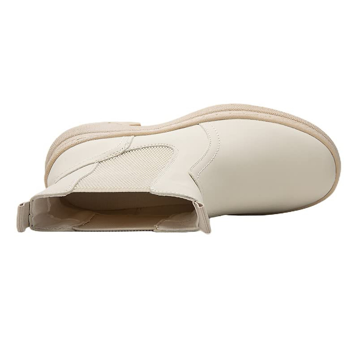 ANJOUFEMME Ankle Boots for Women Elastic Gore Chelsea Boots Fashion Fashion Platform Chunky Heel Lug Sole Slip on Booties Beige 6.5