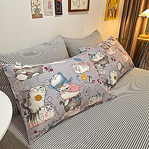 Animal Print Duvet Cover, 3 Pieces 100% Cotton Cat Bedding Set, Pink Gray Blue Cartoon Lovely Cat Pet Pattern Duvet Cover, with Zipper Ties, Luxury Ultra Soft Extremely Durable (Cat, Queen)