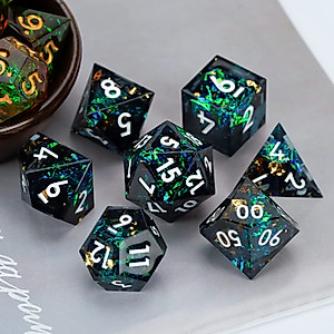 DND Dice Set Resin Polished Edge Polyhedral Dice Set D&D RPG Suitable for Dungeons and Dragons Role Playing Games Dice Gift Box Sharp-Edged Band Sparkling Laser inclusions(Mix Dark Blue Color)