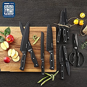 McCook Knife Set with Built-in Sharpener Block, MC701 Kitchen Knife Set with Block, 26 Pcs High Carbon Stainless Steel Kitchen Knife Sets with Block Self Sharpening, Black