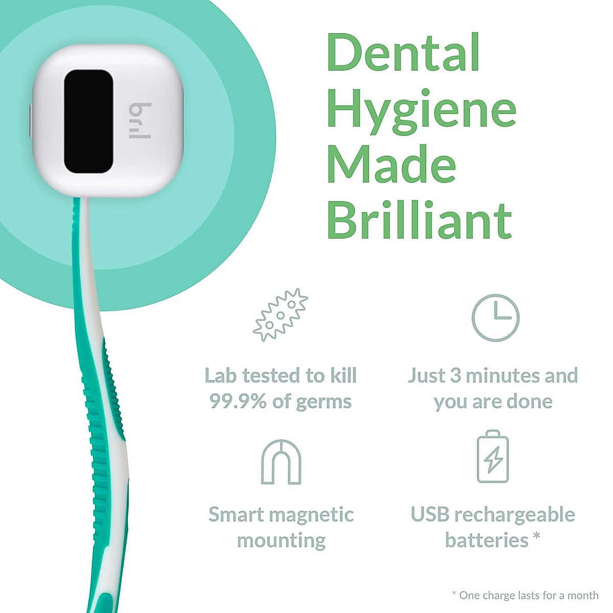 Bril UV-C Toothbrush Cleaner, Portable Brush Cover, Holder, and Travel Case for Any Size Toothbrush, White