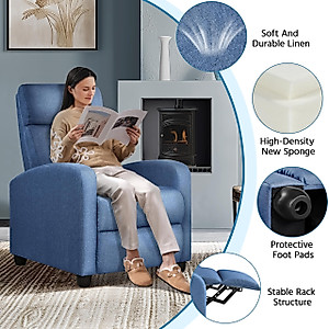 Yaheetech Fabric Recliner Chair Sofa Ergonomic Adjustable Single Sofa with Thicker Seat Cushion Modern Home Theater Seating for Living Room Light Blue