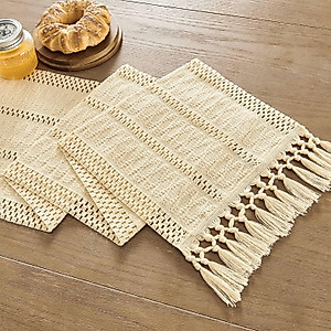 ZeeMart Macrame Style Boho Table Runner, Beige Table Runners 72 Inches Long, Farmhouse Woven Home Decor, 12x72 Inch, Beige