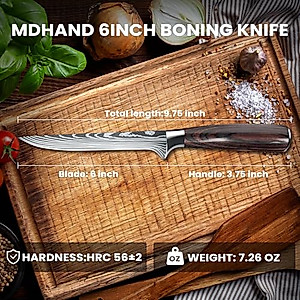 MDHAND 6" Boning Knife - Ultra Sharp Meat Knife, Professional Fillet Knife for Meat Poultry Chicken, Forged High Carbon German Stainless Steel Deboning Knife, Ergonomic Pakkawood Handle with Gift Box