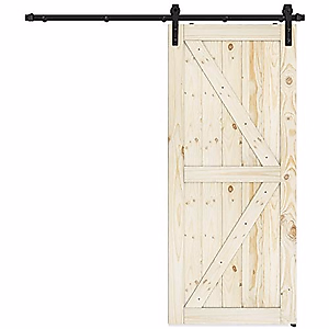 BELLEZE 36in x 84in Sliding Barn Door K-Frame with 6.6ft Barn Door Hardware Kit, Pre-Drilled, DIY Easy to Assemble, Unfinished
