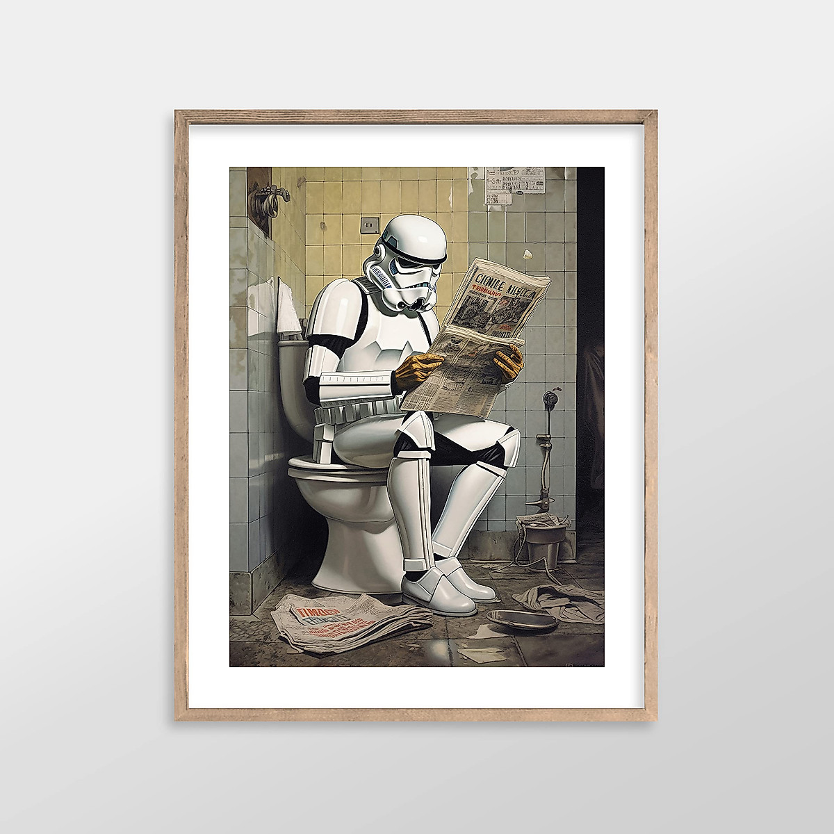 Star Wars Bathroom Décor Art Print - Premium Giclee Fine Art Print - Aesthetic Modern Vintage Painting Style Darth Vader Stormtrooper Yoda Print Poster for Bathroom Wall Decor, Ready to Frame
