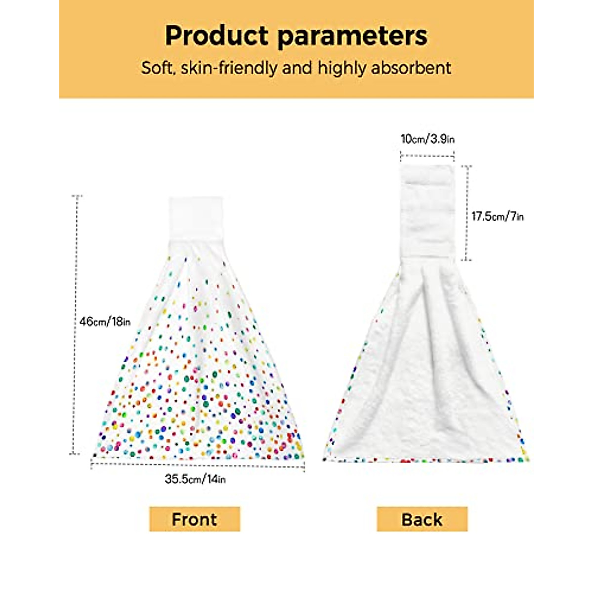 Colorful Texture Kitchen Towels with Hanging Loop 2 Pack, Absorbent Hand Towels for Bathroom, Gradient Watercolor Polka Dot White Hand Kitchen Towel Tea Bar Dish Cloths Tie Towel 18"x14"