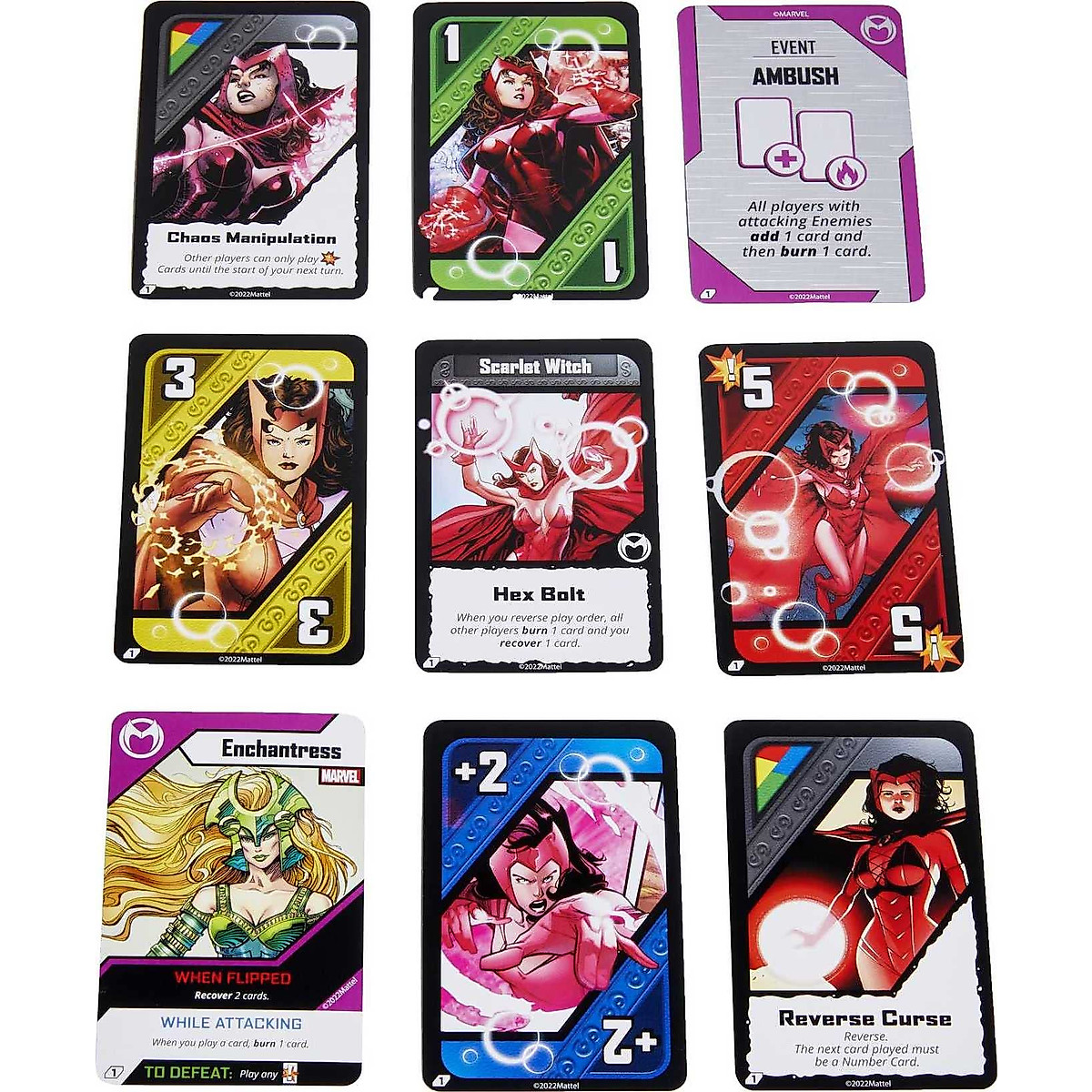 Mattel Games ​UNO Ultimate Marvel Card Game Add-On Pack with Scarlet Witch Character Deck & 2 Collectible Foil Cards, Gift for Collectors & Kids Ages 7 Years & Older