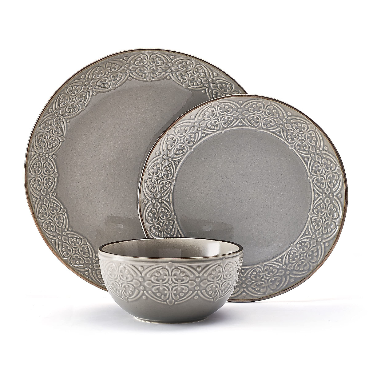 Pfaltzgraff Emma 12 Piece Dinnerware Set, Service For 4, Gray