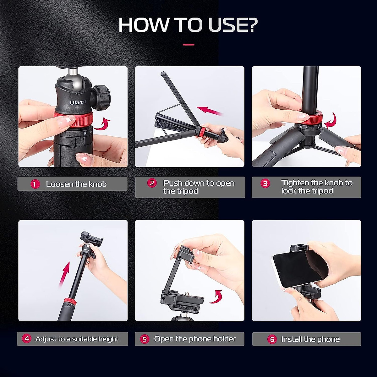 ULANZI MT-44 Extendable Phone Tripod, 59" Selfie Stick Phone Vlog Tripod Stand with 2 in 1 Phone Clip, 360° Ball Head Camera Tripod for iPhone Sony Canon Action Camera, Lightweight for Travel