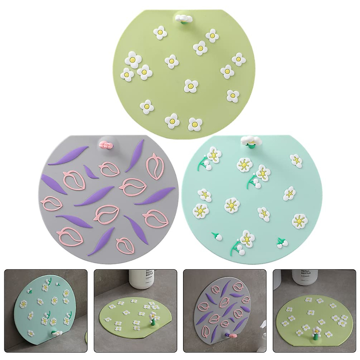 3pcs Floor Drain Bathtub Odors Stoppers for Drain Bathroom Odors Stoppers Drain Cover Odors Stoppers Cover Odors Stoppers Bathtub Drain Sink Cover Kitchen Sewer Drainer Stoppers