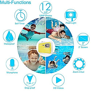 Kids Waterproof Camera, AICase Digital Underwater Camera for Boys and Girls, 12MP HD Action Sport-Camcorder with 2.0" LCD, 4X Digital Zoom, Flash, Mic