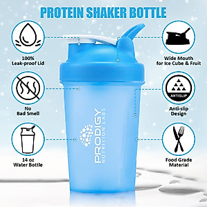 Prodigy Nutrition Labs Premium Shaker Bottle Perfect for Protein Shakes and Pre Workout -14 Ounce (Blue)
