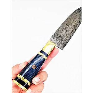 (6 7/18) DKC-533-DS-BL Grand Master Chef Knife Blue Handle Damascus Steel DKC Knives 16.8 oz 12" Long 7.5" Blade (Blue Handle Damascus Blade)