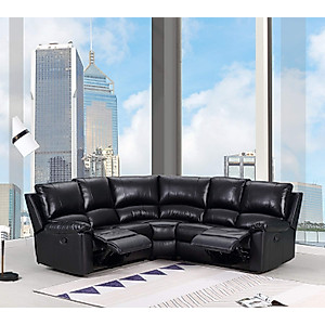 HomeRoots Black Faux Leather Power Reclining L Shaped Corner Sectional