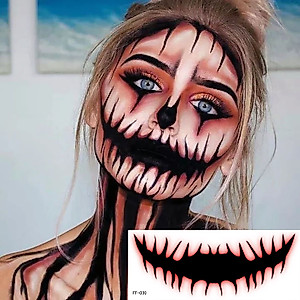 ATOMARS 15 Sheet Scary Halloween Face Tattoos for Kids Adults,Halloween Temporary Tattoos for Kids Face Tattoos for Women with 1PC Halloween Glow in the Dark Tattoos
